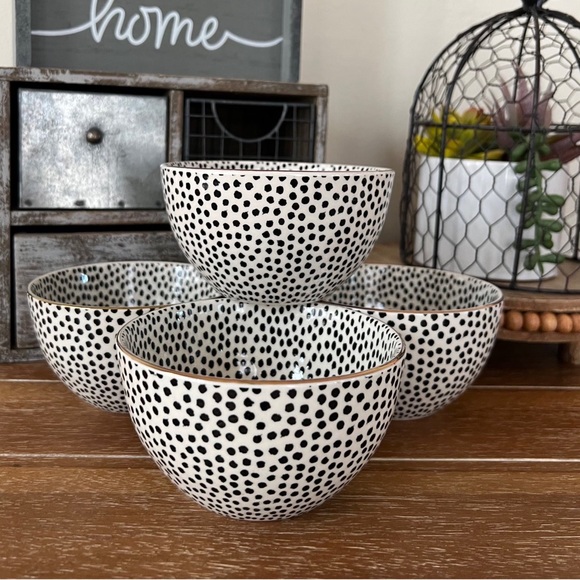 Kitchen | 4 New Thyme And Table Black White Dotted Snack Bowls | Poshmark